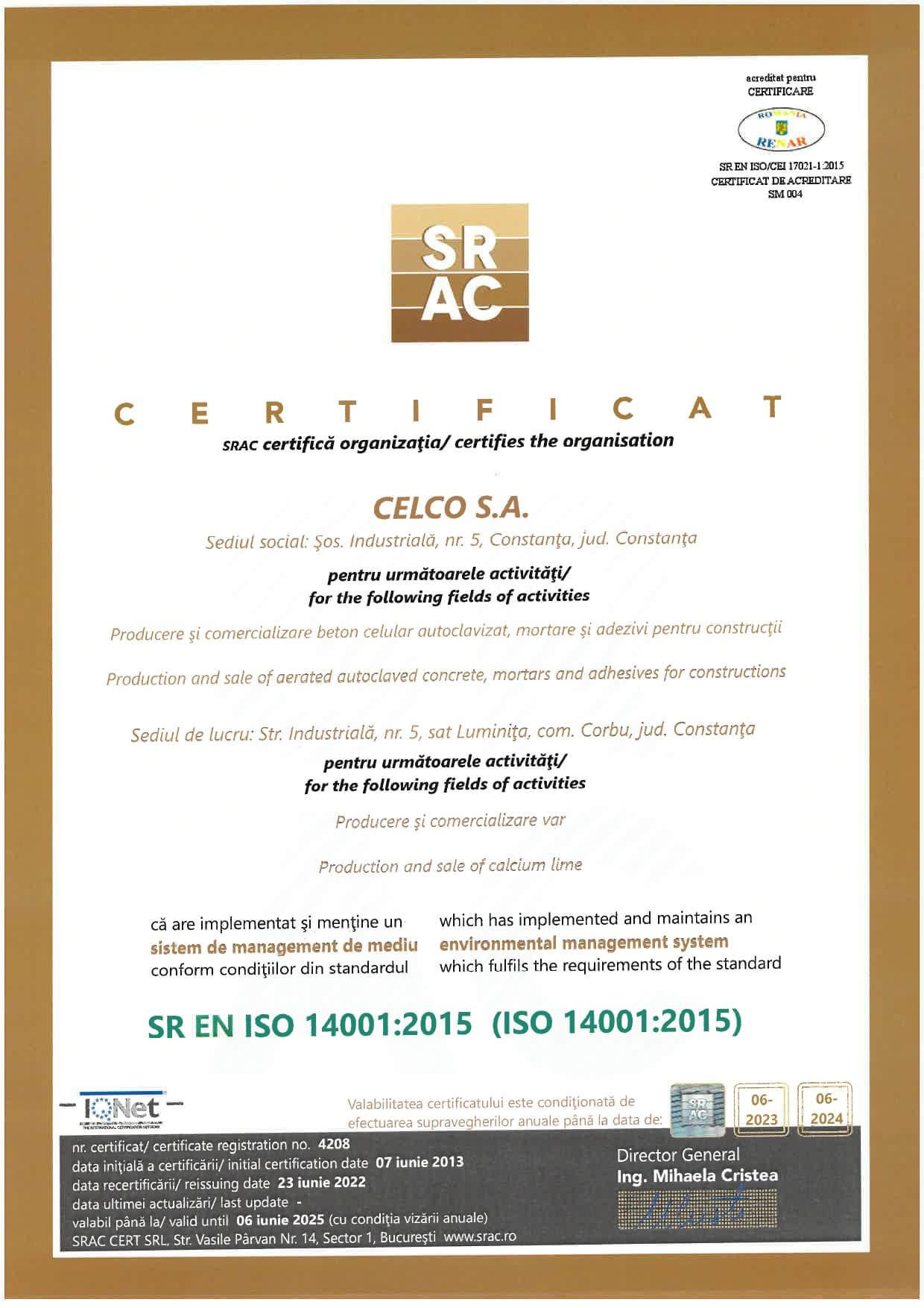 Management Integrat - Calitate, Securitate si Sustenabilitate | Celco